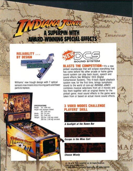 Buy Indiana Jones Pinball Machine (1993) by Williams Online at $15999